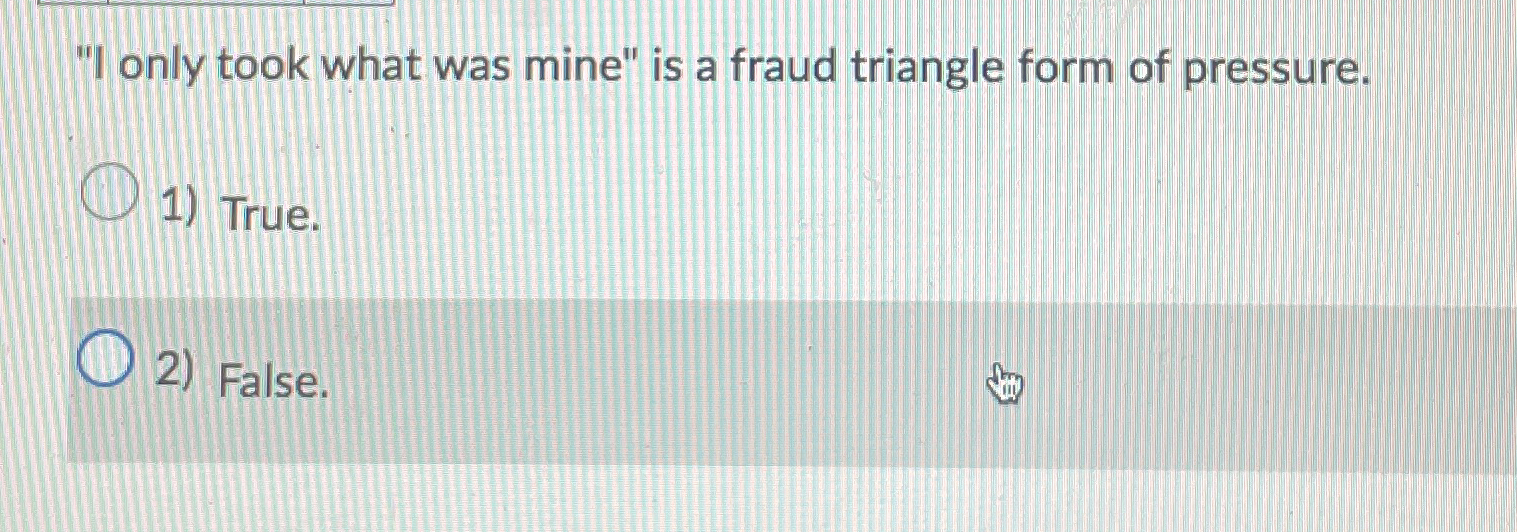 Solved "I only took what was mine" is a fraud triangle form | Chegg.com