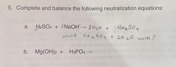 Solved Complete and balance the following neutralization | Chegg.com