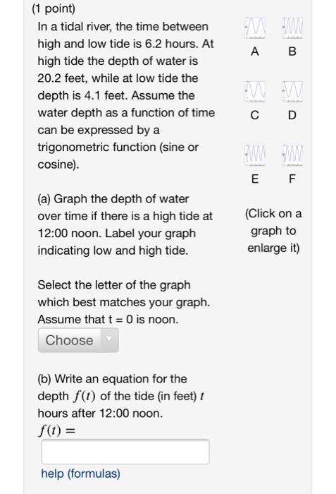Solved A B (1 point) In a tidal river, the time between high | Chegg.com