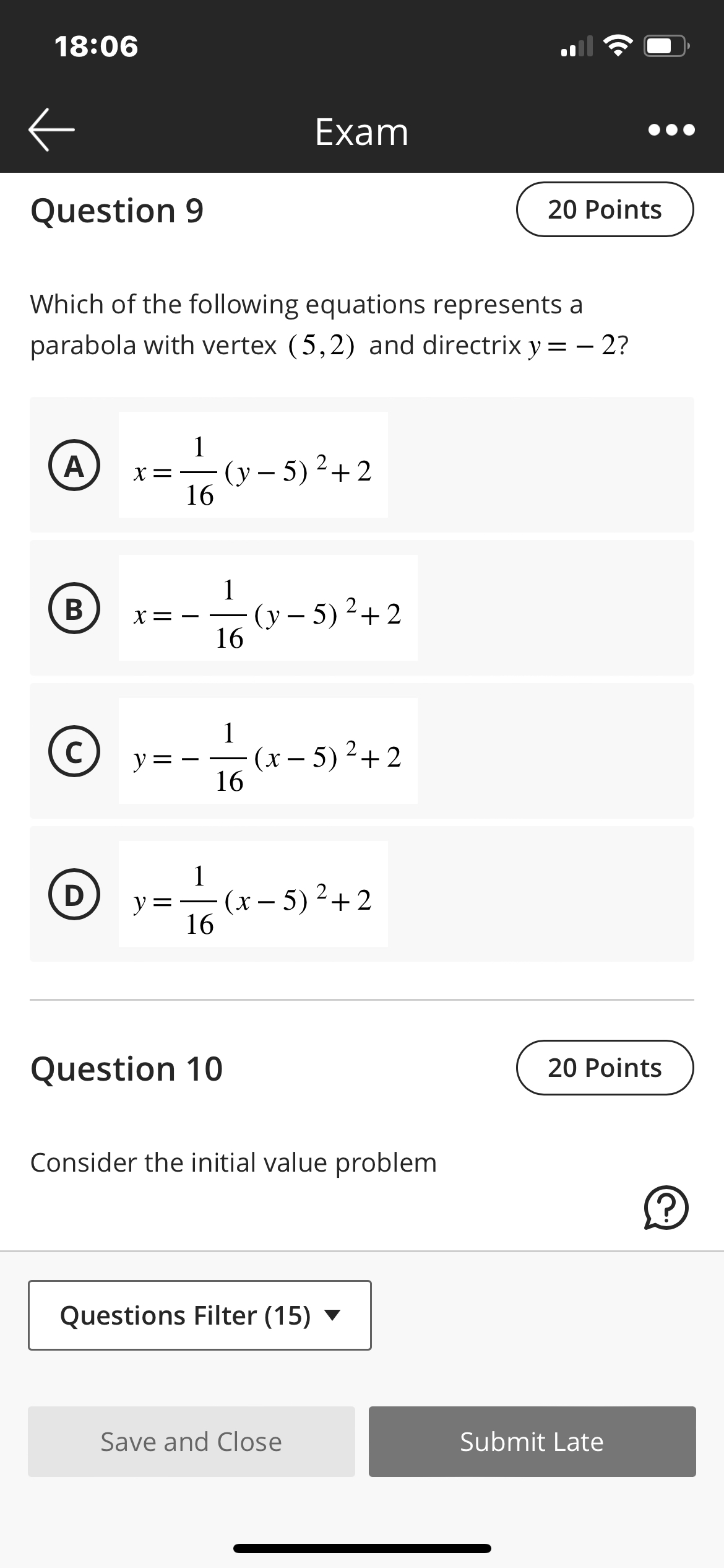 Solved 18:06ExamQuestion 9Which of the following equations | Chegg.com