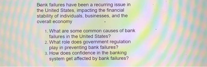 Solved Bank failures have been a recurring issue in the | Chegg.com