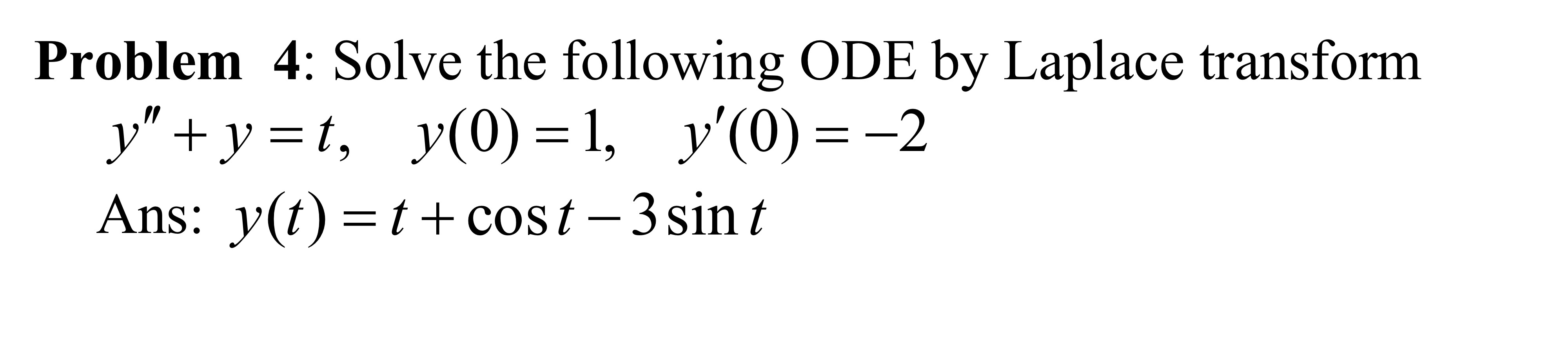 Solved Problem 4: Solve the following ODE by Laplace | Chegg.com