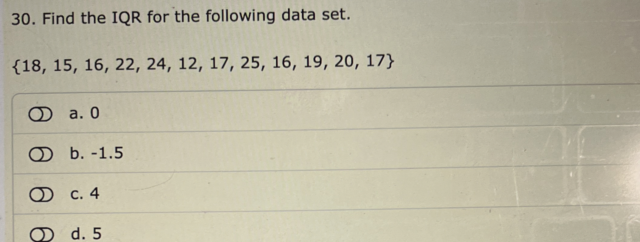 Solved Find The Iqr For The Following Data