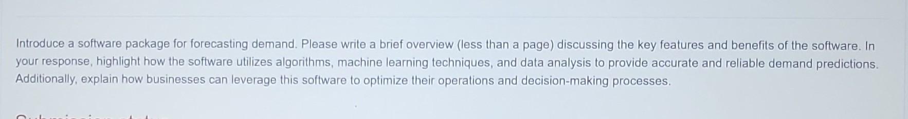 Solved Introduce A Software Package For Forecasting Demand