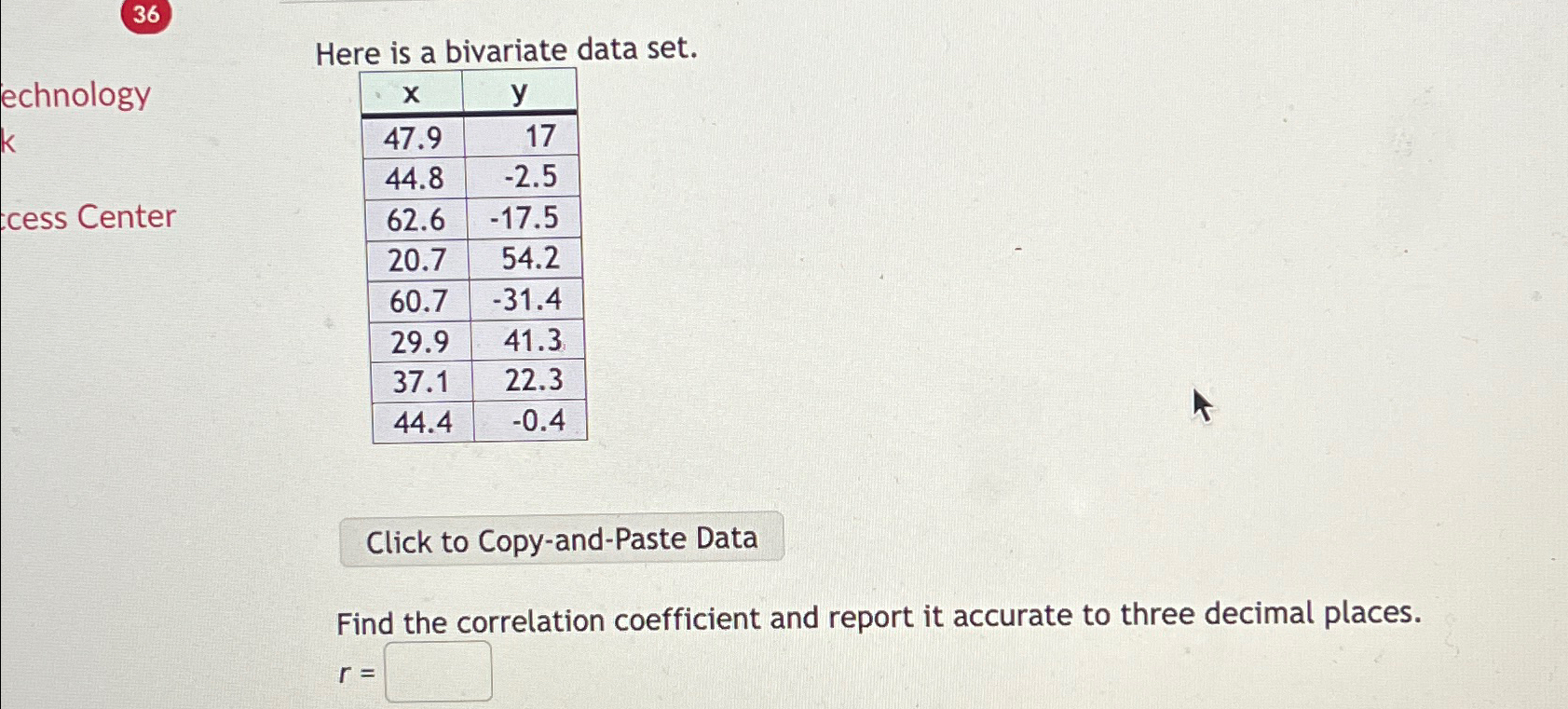 Solved 36Here is a bivariate data set.\table[[x,y | Chegg.com