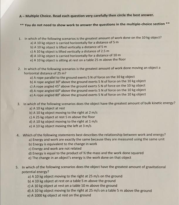 Solved A - Multiple Choice. Read each question very | Chegg.com