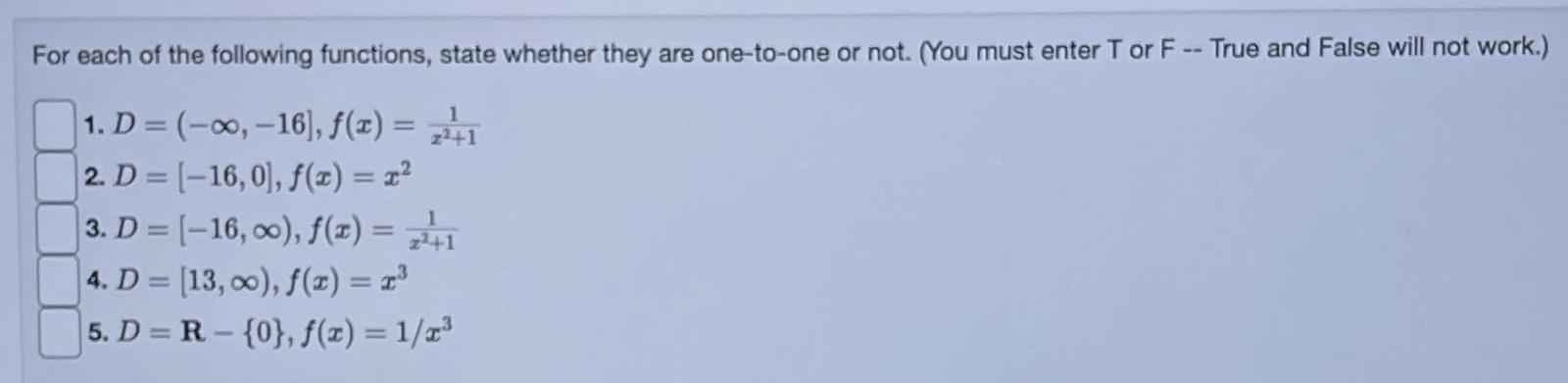 Solved For each of the following functions, state whether | Chegg.com