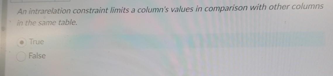 Solved An intrarelation constraint limits a column's values | Chegg.com