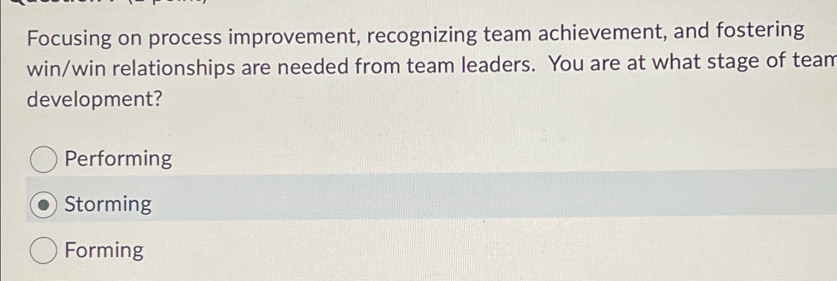 Solved Focusing on process improvement, recognizing team | Chegg.com