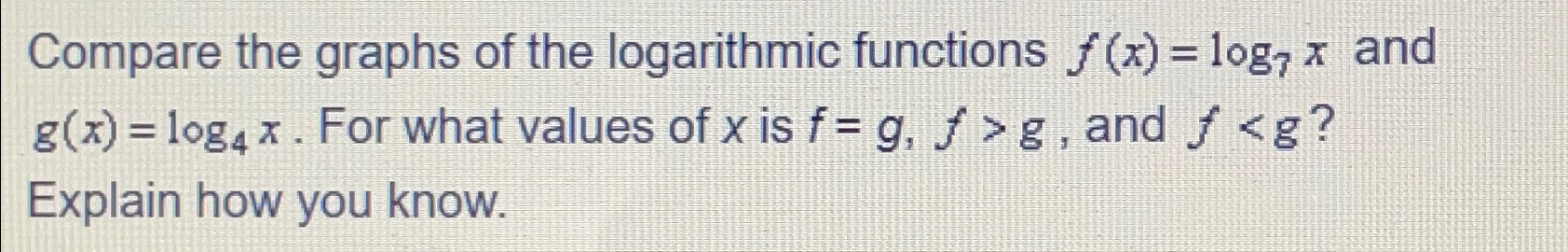 Solved Compare the graphs of the logarithmic functions | Chegg.com
