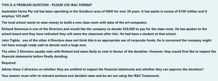 Solved THIS IS A PROBLEM QUESTION - PLEASE USE IRAC FORMAT | Chegg.com