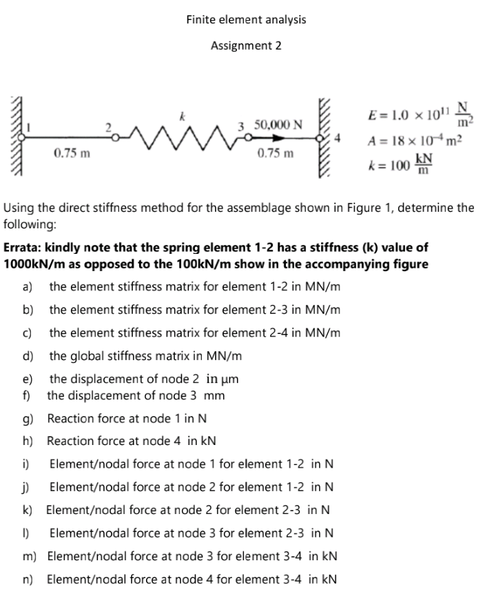 Solved Finite element analysis Assignment 2 E = 1.0 x 1011 N | Chegg.com