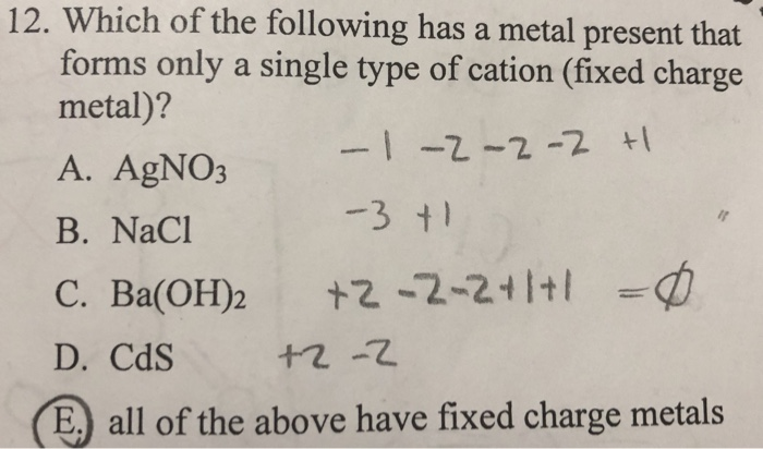 Solved 12. Which of the following has a metal present that | Chegg.com