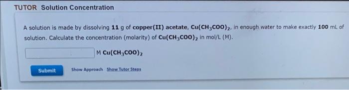 Solved A solution is made by dissolving 11 g of copper(II) | Chegg.com