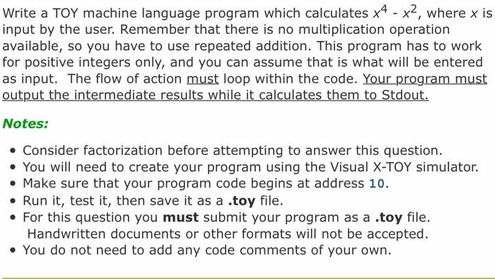 Solved Write a TOY machine language program which calculates | Chegg.com