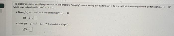Solved This problem includes simplifying functions. In this | Chegg.com