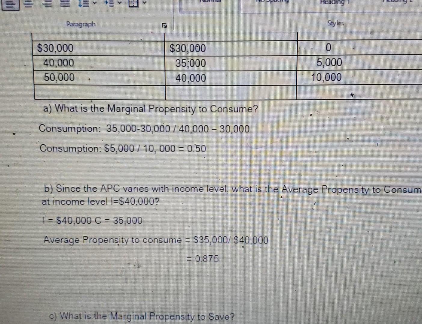 Solved a) What is the Marginal Propensity to Consume? | Chegg.com