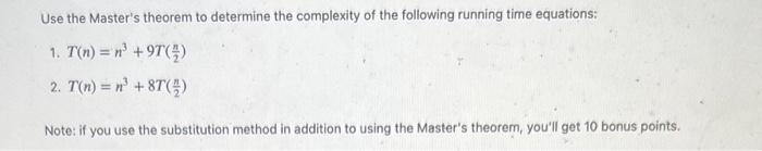 Solved Use the Master's theorem to determine the complexity | Chegg.com