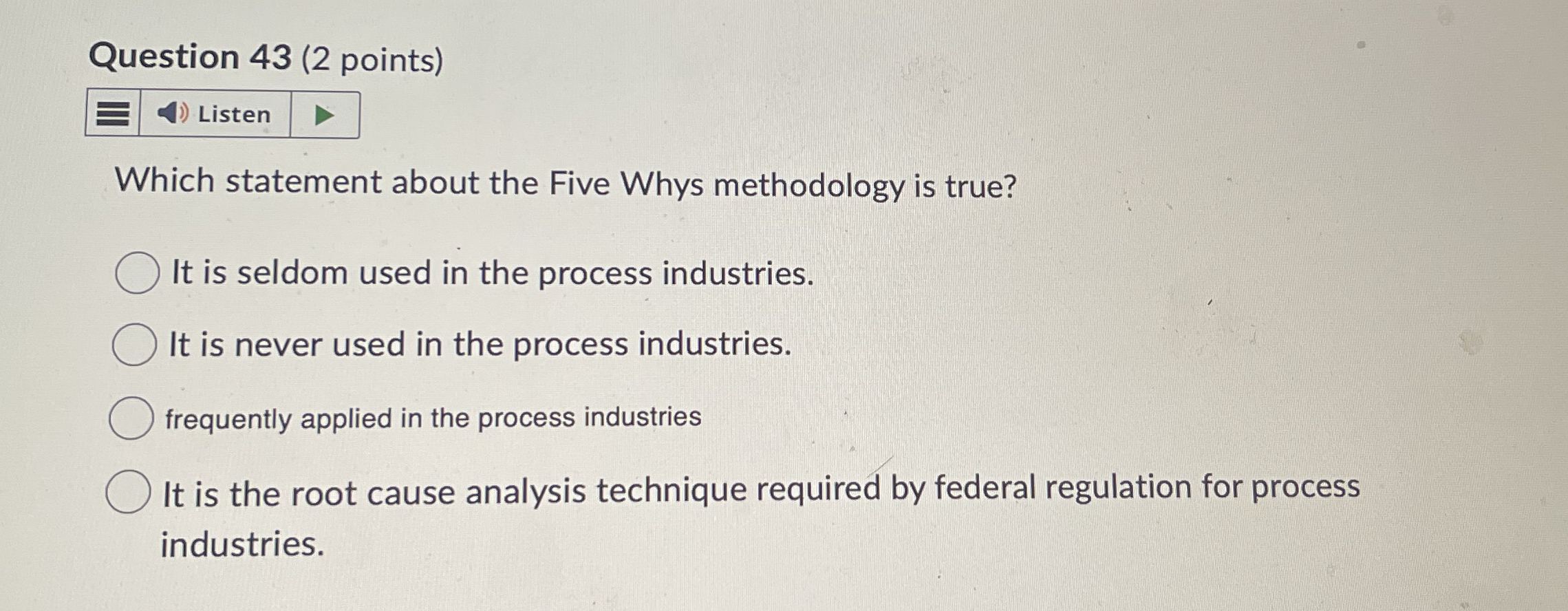 Solved Question 43 (2 ﻿points)Which statement about the Five | Chegg.com