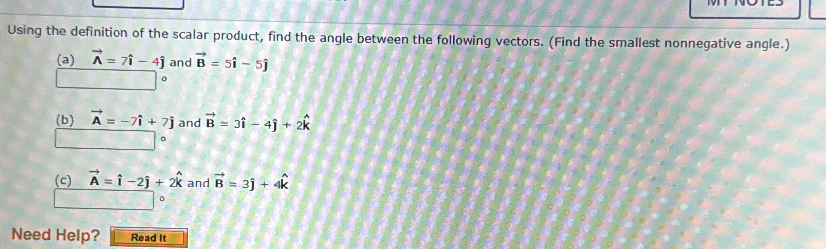 Solved Using the definition of the scalar product, find the | Chegg.com