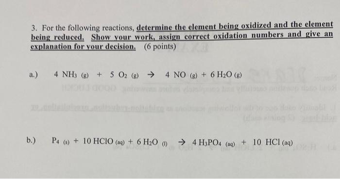 Solved 3. For the following reactions, determine the element | Chegg.com