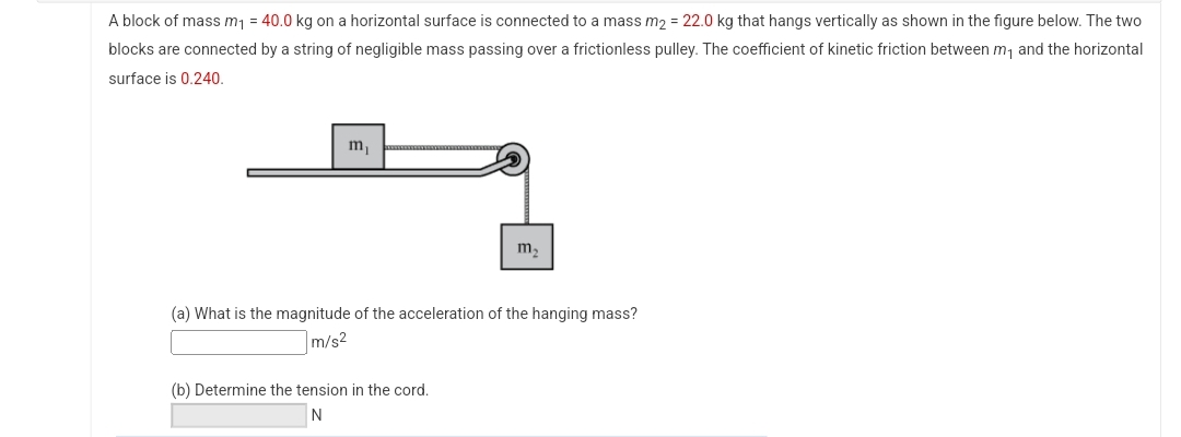 Solved A block of mass m1=40.0kg ﻿on a horizontal surface is | Chegg.com