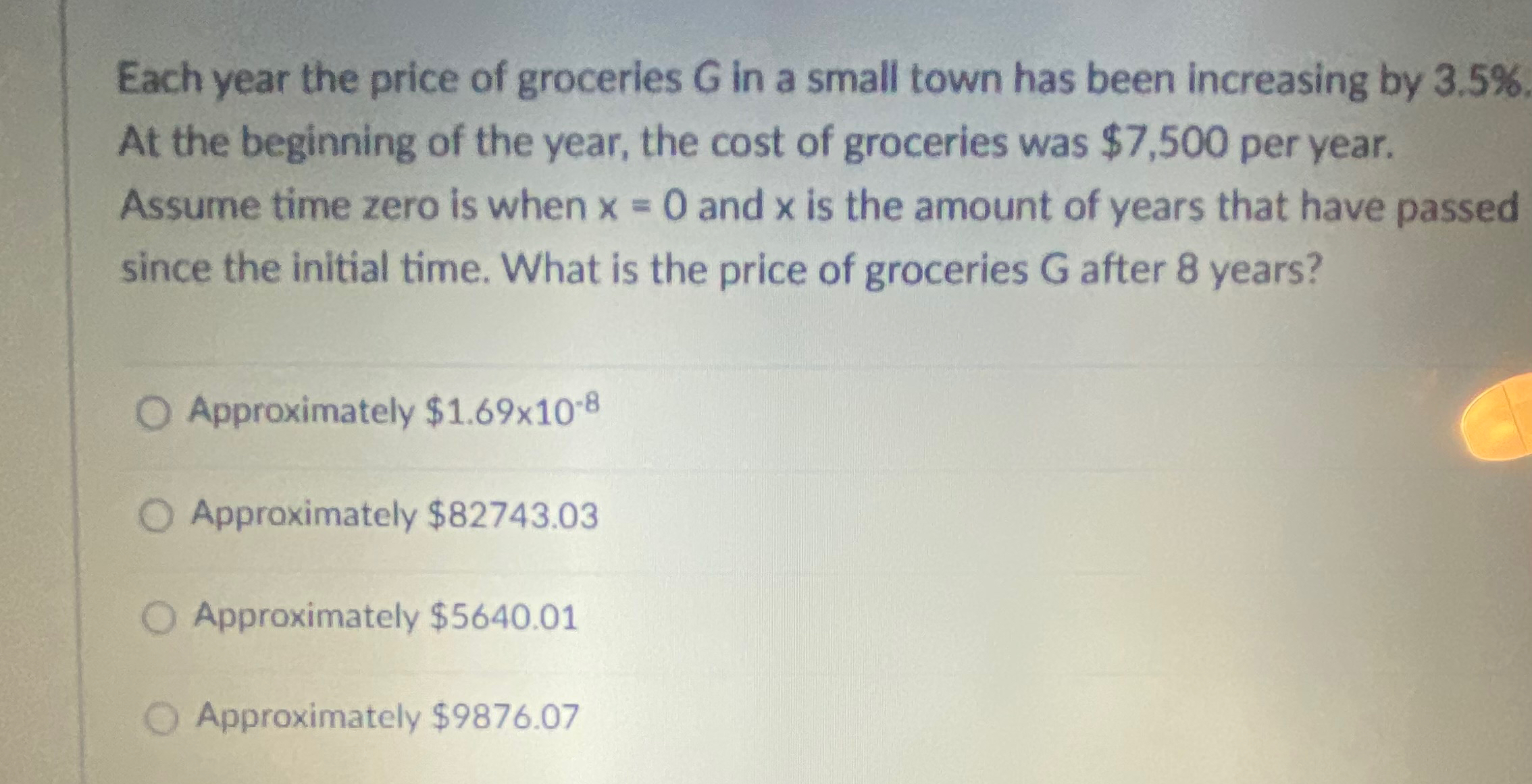 Solved Each year the price of groceries G ﻿in a small town | Chegg.com