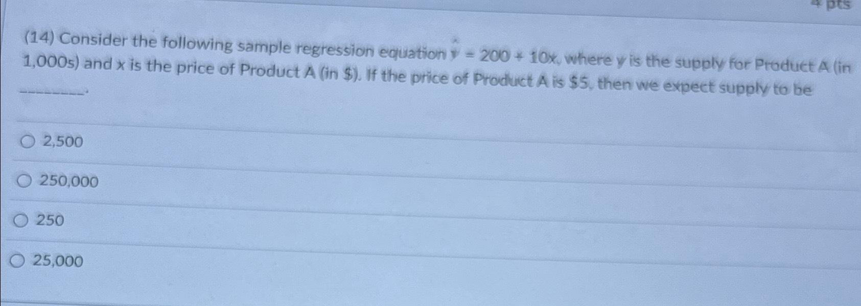 Solved (14) ﻿Consider the following sample regression | Chegg.com