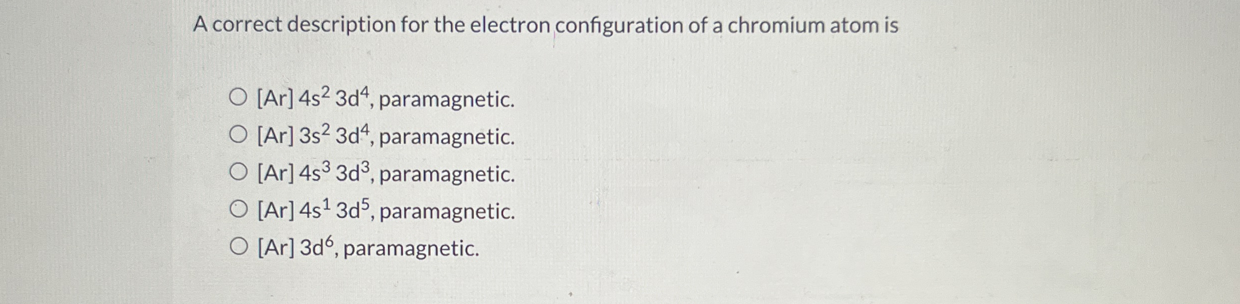 Solved A correct description for the electron configuration | Chegg.com
