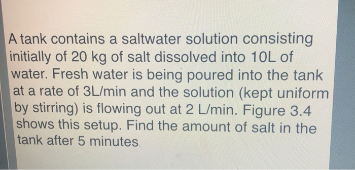 Solved A tank contains a saltwater solution consisting | Chegg.com
