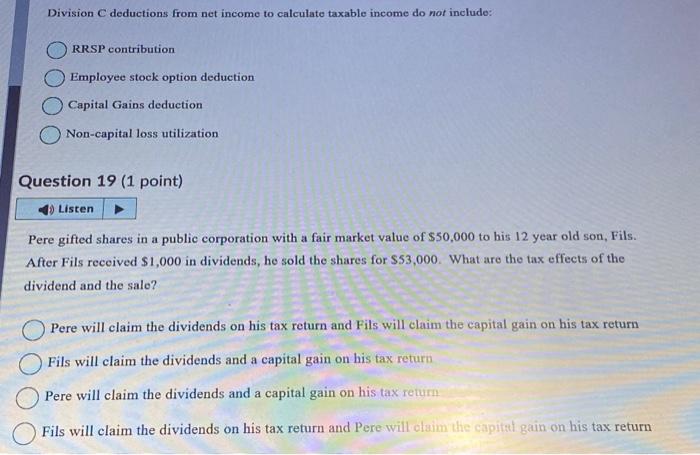 Division C deductions from net income to calculate | Chegg.com
