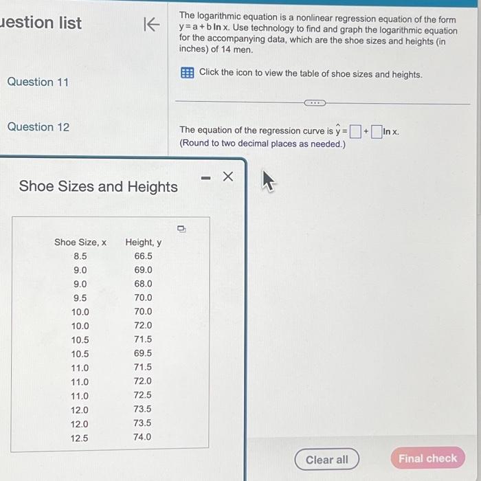 Solved Jestion list Question 11 Question 12 The logarithmic | Chegg.com Solved Jestion list Question 11 Question 12 The logarithmic | Chegg.com