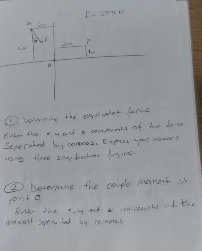 f=355N(1) ﻿Determine the equivolat forceEnter the x,y | Chegg.com