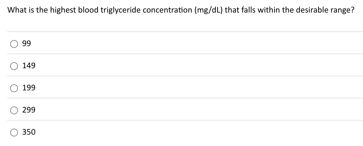 Solved What is the highest blood triglyceride concentration | Chegg.com