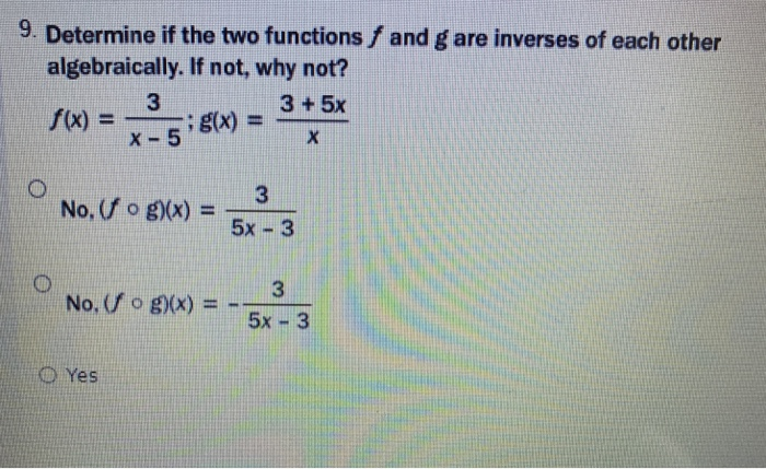Solved determine if the two functions f and g are inverse of | Chegg.com