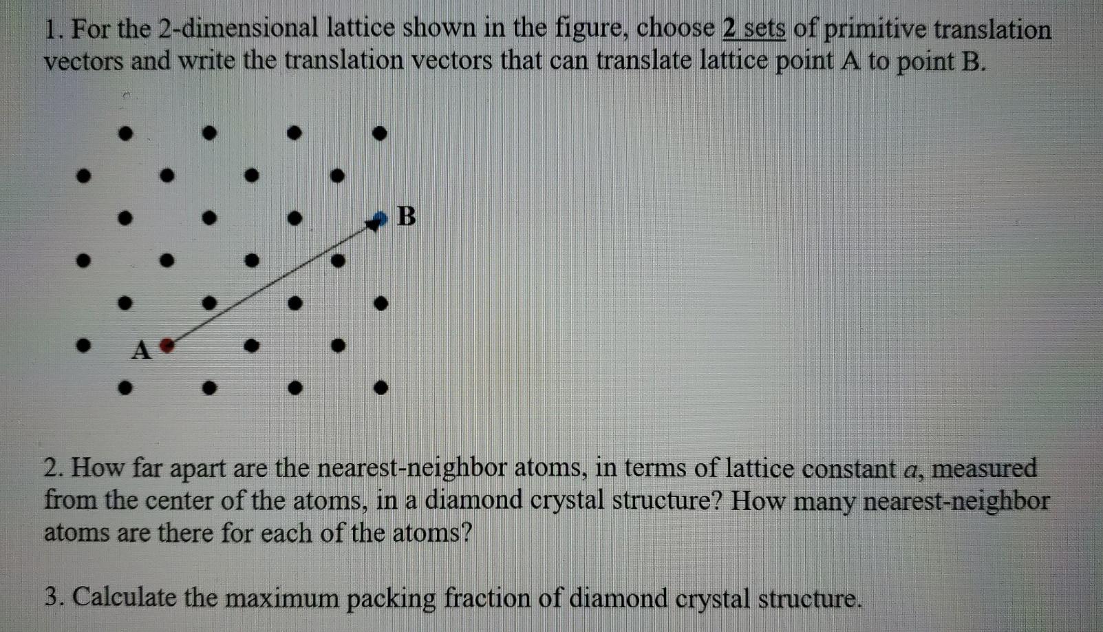 Solved 1. For the 2-dimensional lattice shown in the figure, | Chegg.com
