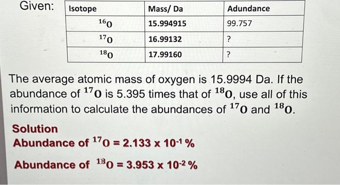 Solved The average atomic mass of oxygen is 15.9994Da. If | Chegg.com