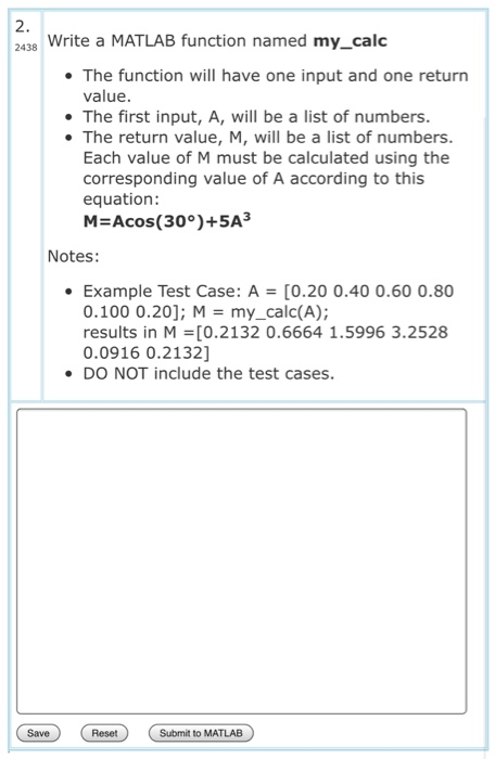 Solved Write a MATLAB function named my_calc • The function | Chegg.com