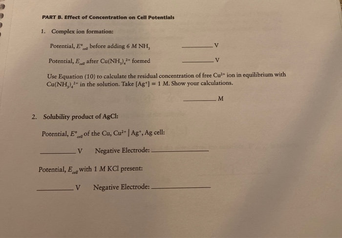 black PART A. Cell Potentials wire E Negative | Chegg.com