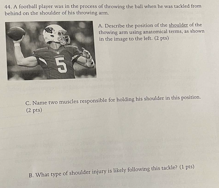 Solved 44. A football player was in the process of throwing | Chegg.com