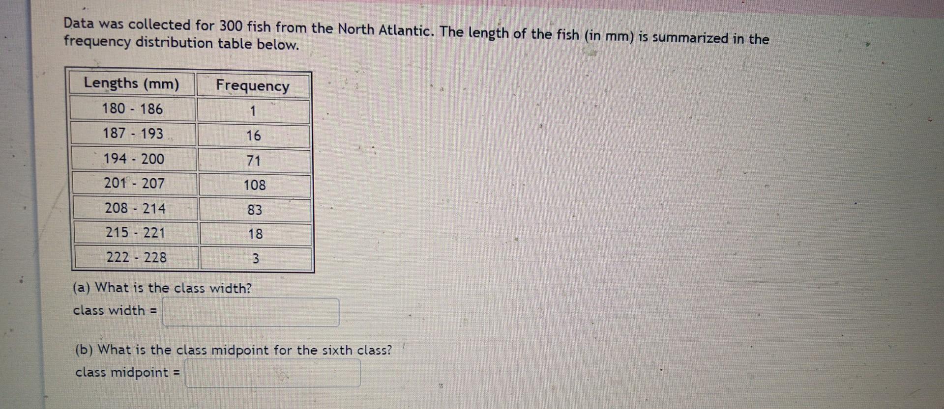 Solved Data was collected for 300 fish from the North | Chegg.com