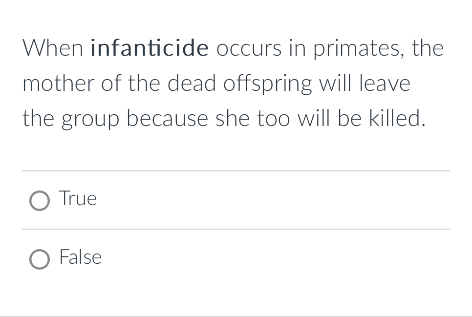 Solved When infanticide occurs in primates, the mother of | Chegg.com