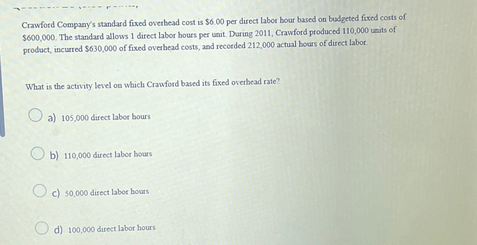Solved Crawford Company's standard fixed overhead cost is | Chegg.com