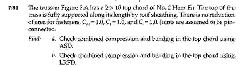 Solved 7.30 ﻿The truss in Figure 7.A has a 2×10 ﻿top chord | Chegg.com