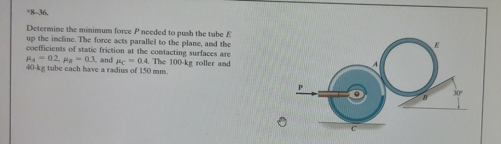 Solved 8 36 Determine The Minimum Force P ﻿needed To Push