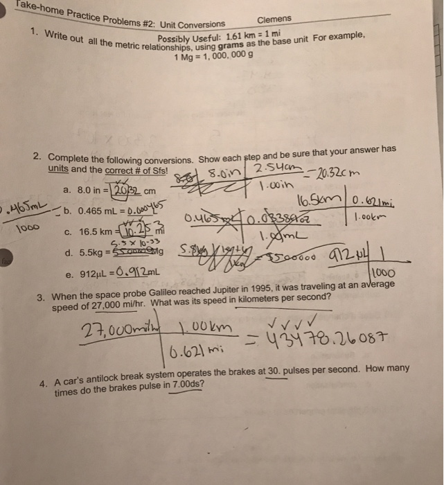 Solved Take-home Practice Problems # 2: Unit Conversions | Chegg.com