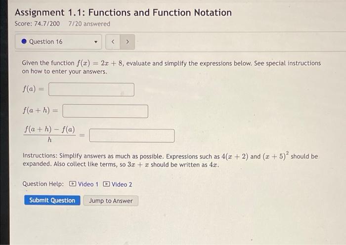 Solved Assignment 1.1: Functions and Function Nota Score: | Chegg.com
