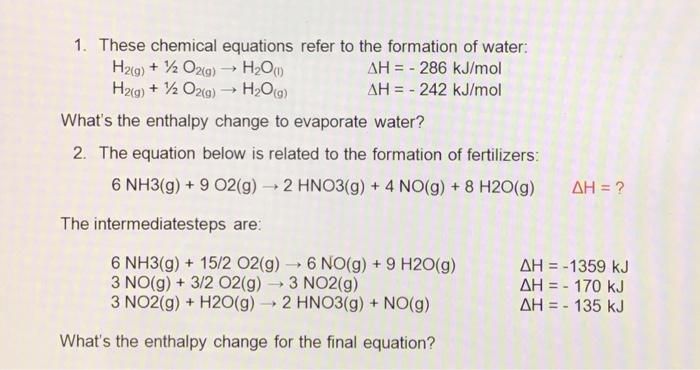 Solved 1. These chemical equations refer to the formation of | Chegg.com