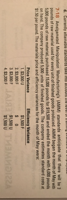 Solved d. Currently attainable standards take into account | Chegg.com