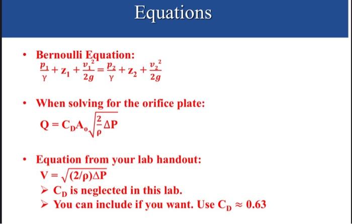 Fan Equations 1. V=[(2/ρ)ΔP]1/2 2. Qm=VA2 for orifice | Chegg.com